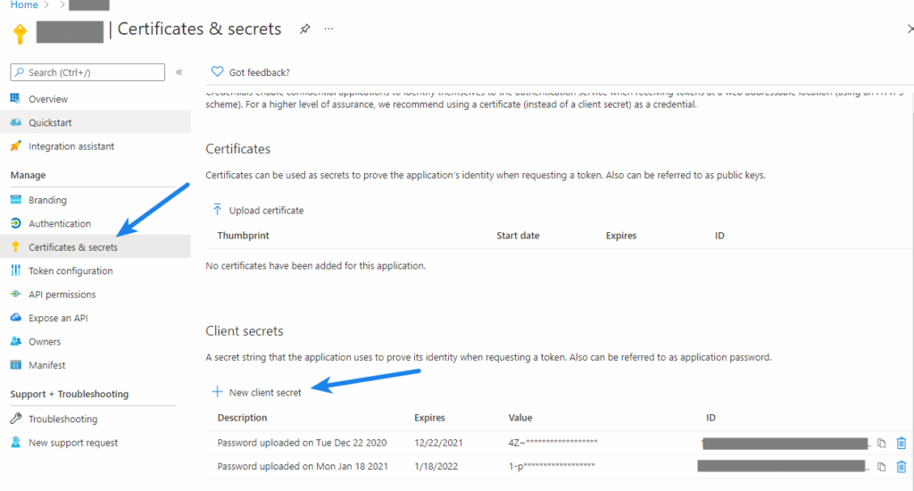 Windows Live Client ID - Certificates & Secrets - Heateor - Support ...